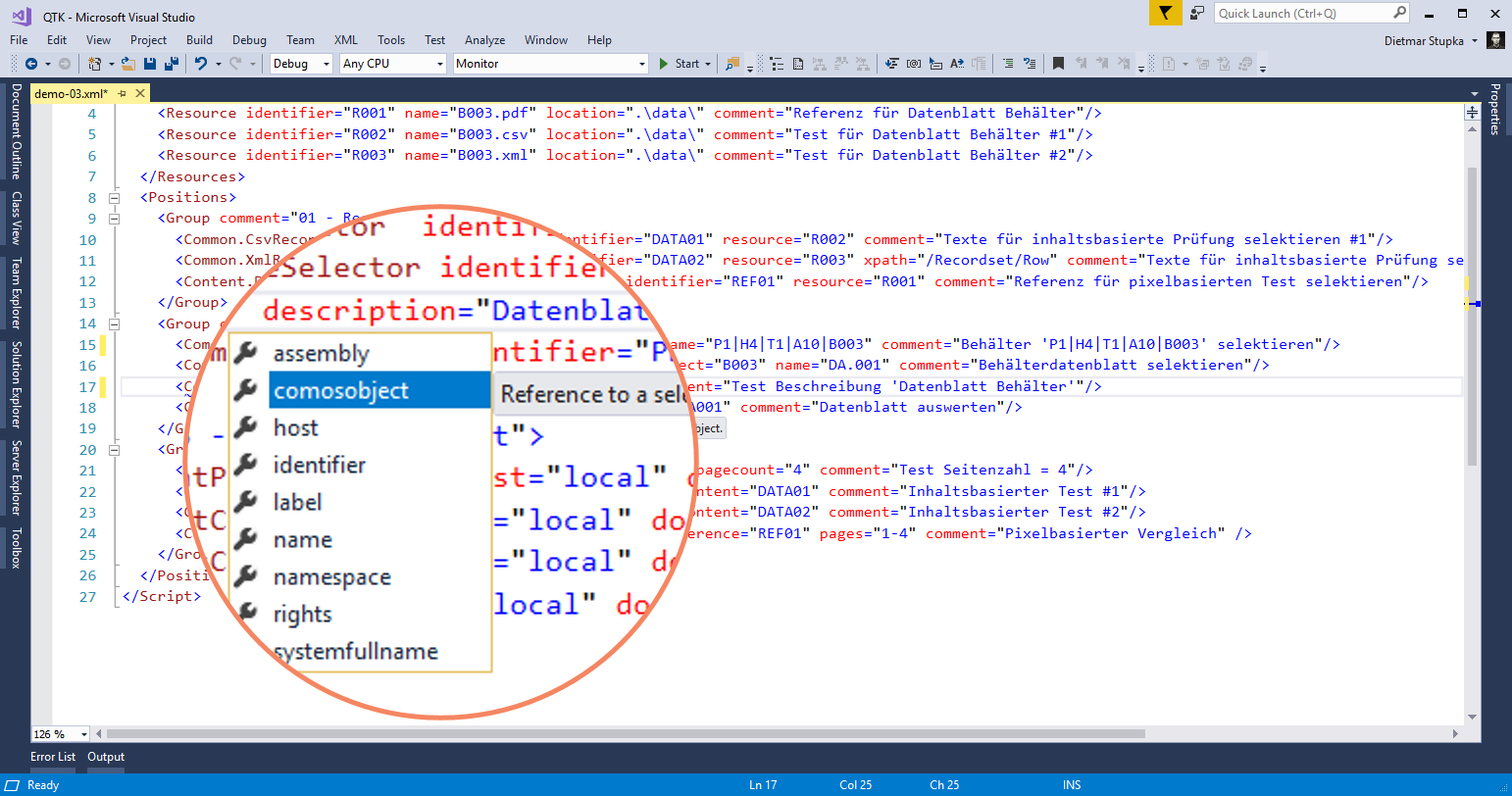 Screenshots - Quality Toolkit - Testautomation fuer COMOS